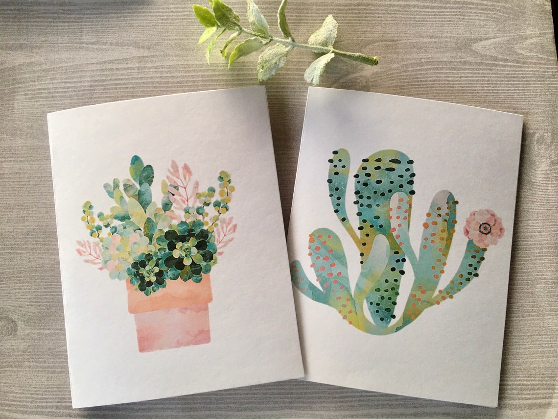 8ct Succulent Card Set Folded Note Cards Blank Cards | Etsy