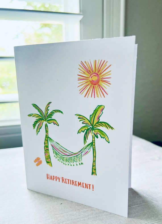 Tropical Retirement Card Watercolor Card Beach Retirement - Etsy