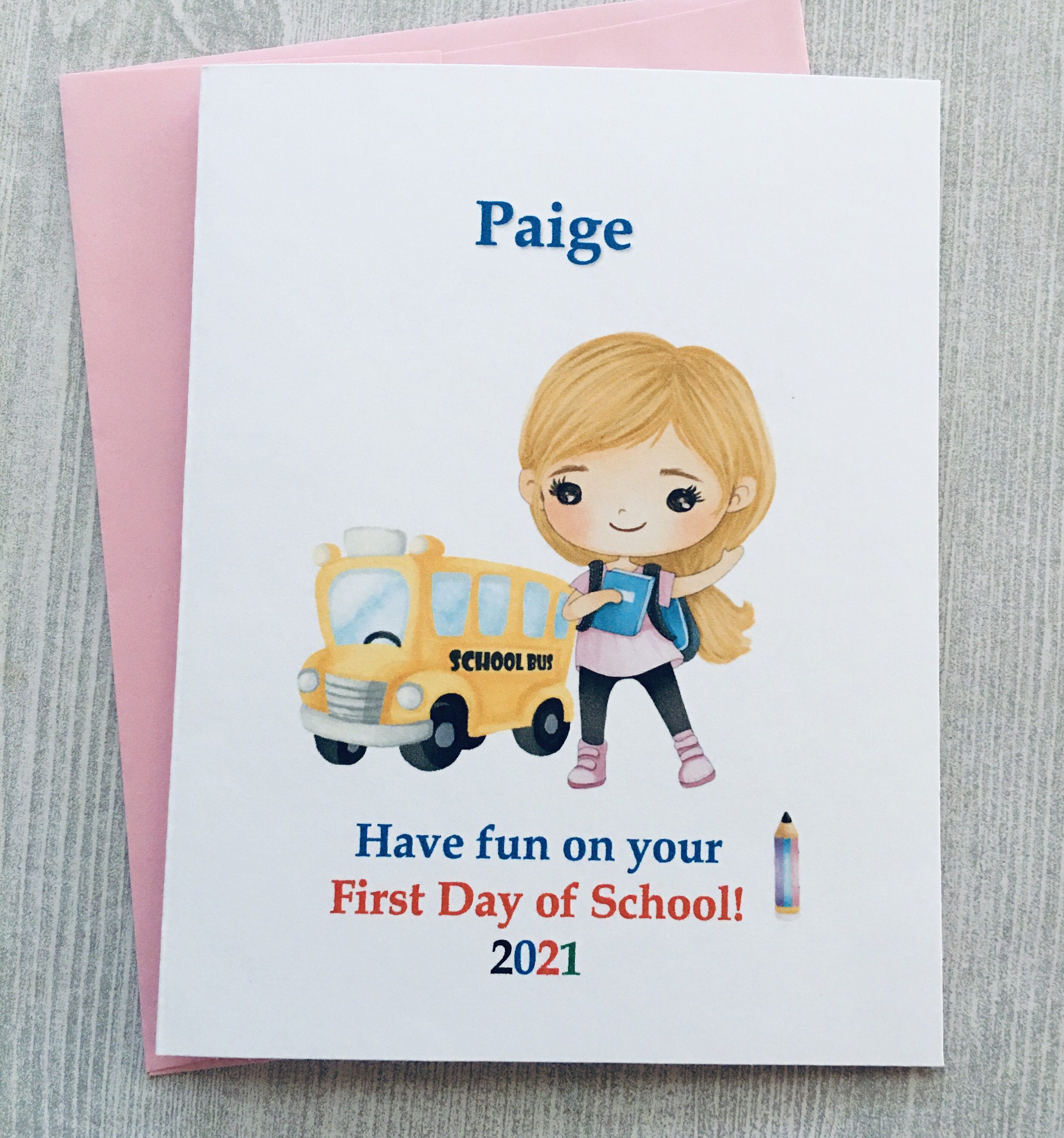 Personalized Back to School Card for Girl CHOOSE Hair or Skin | Etsy