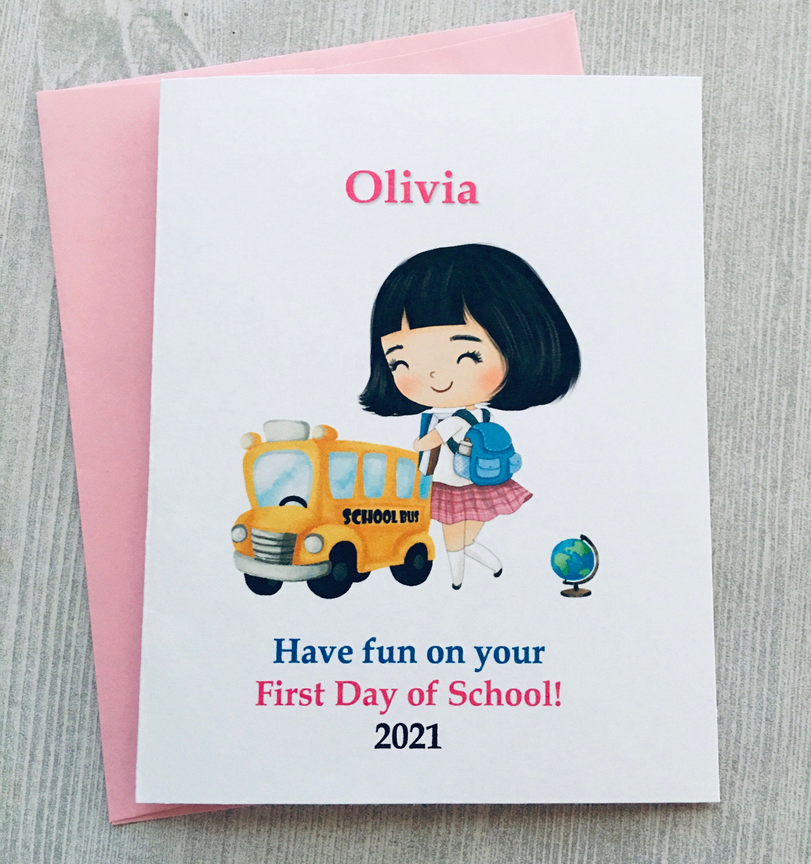 Personalized Back to School Card for Girl CHOOSE Hair or Skin | Etsy