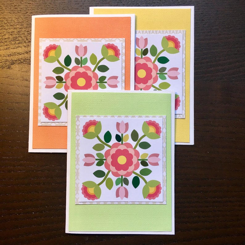 4 Quilt Notecards, Handmade Cards, Quilt Design Blank Cards ...