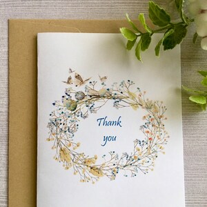 Wildflowers Wreath Thank You Card, Watercolor Flowers Thank You Card ...