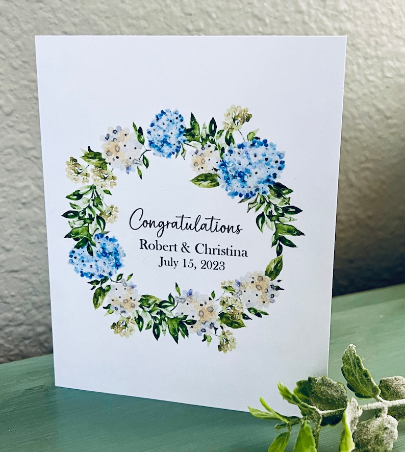 Personalized Wedding Card With Hydrangea Wreath Personalized - Etsy