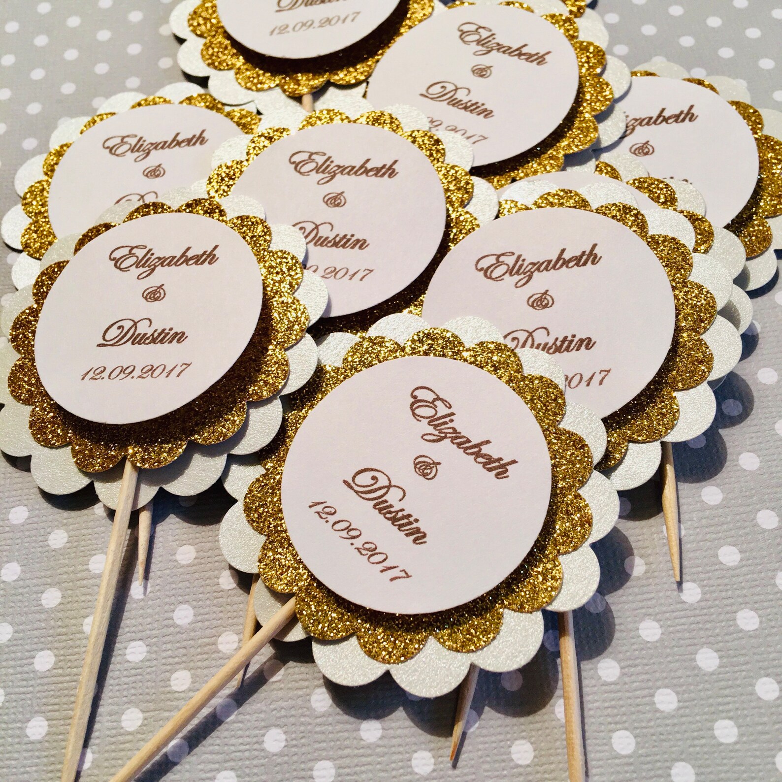 12ct White and Gold Cupcake Toppers PERSONALIZED Cupcake - Etsy