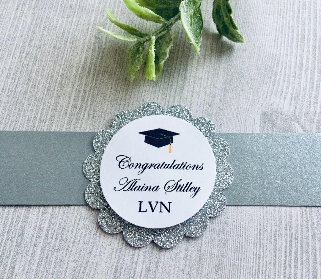 12 Graduation Napkin Rings, Silver Glitter Graduation Cupcake Toppers ...