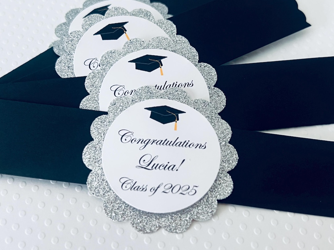 12 Graduation Napkin Rings, PERSONALIZED Napkin Wraps, Silver and Black ...