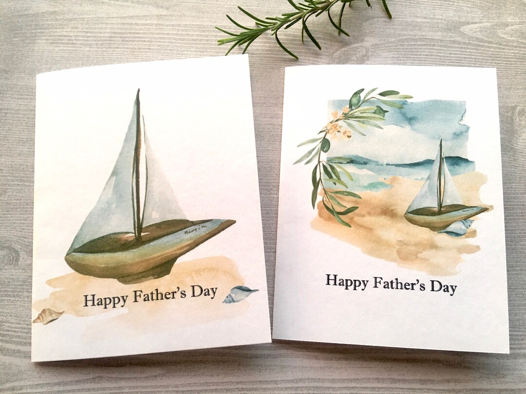 Fathers Day Card Set, Fathers Day Card Set, Beach Theme, Watercolor ...