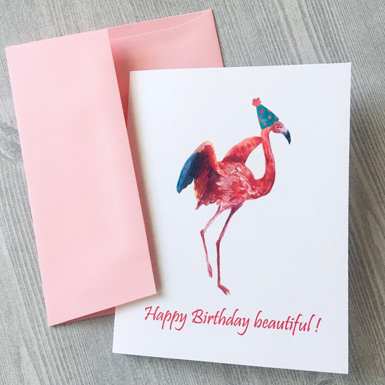 Flamingo Birthday Card Personalized Birthday Card Watercolor - Etsy