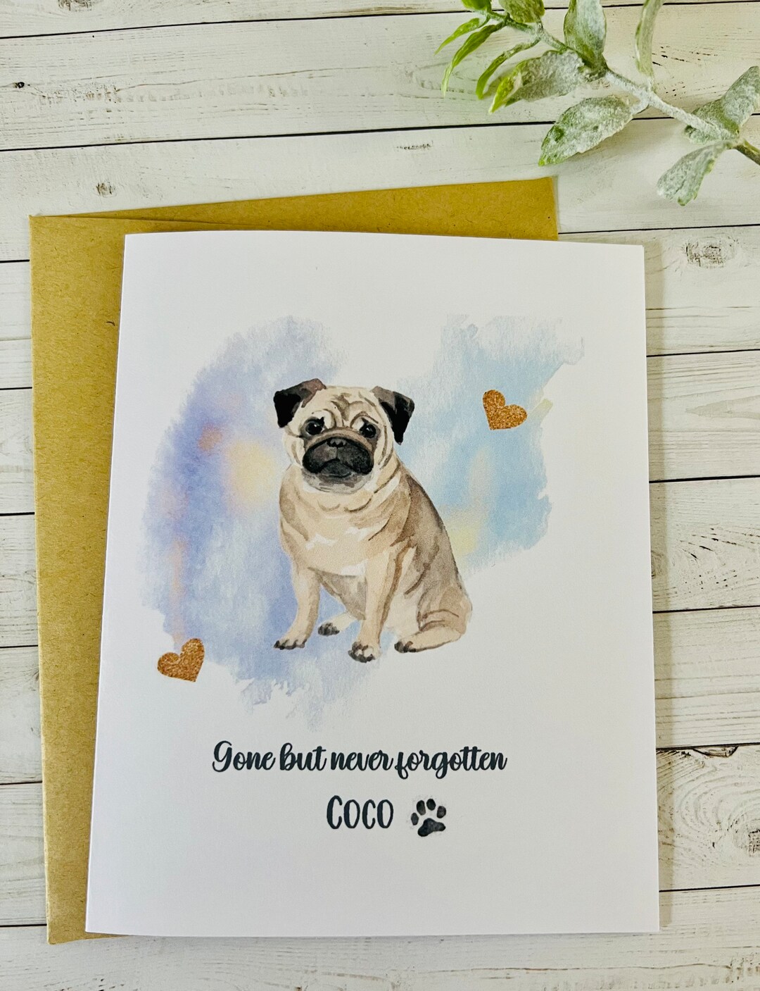 Loss of Dog Sympathy Card, Pug Card, Watercolor Cards, Thinking of You ...