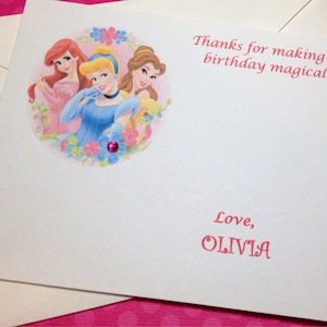 SET of 10 Disney Princess PRINTED Thank You Cards, Personalized ...