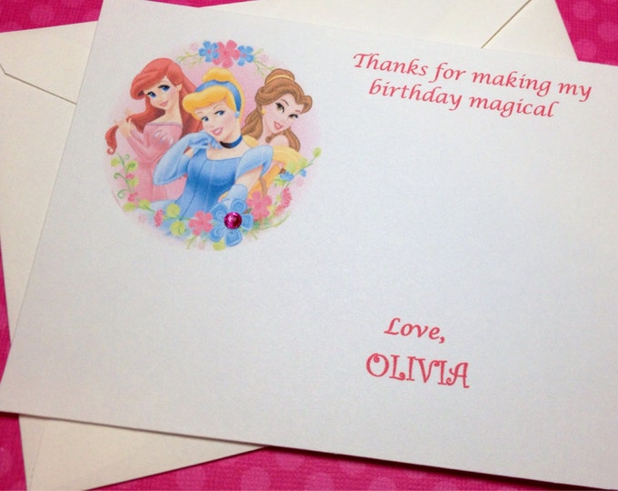 SET of 10 Disney Princess PRINTED Thank You Cards, Personalized ...