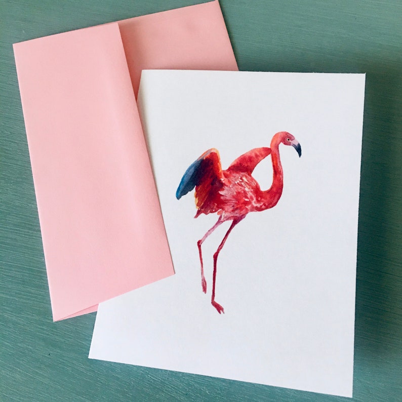 8ct Flamingo Note Card Set Watercolor Cards Flamingo Card - Etsy