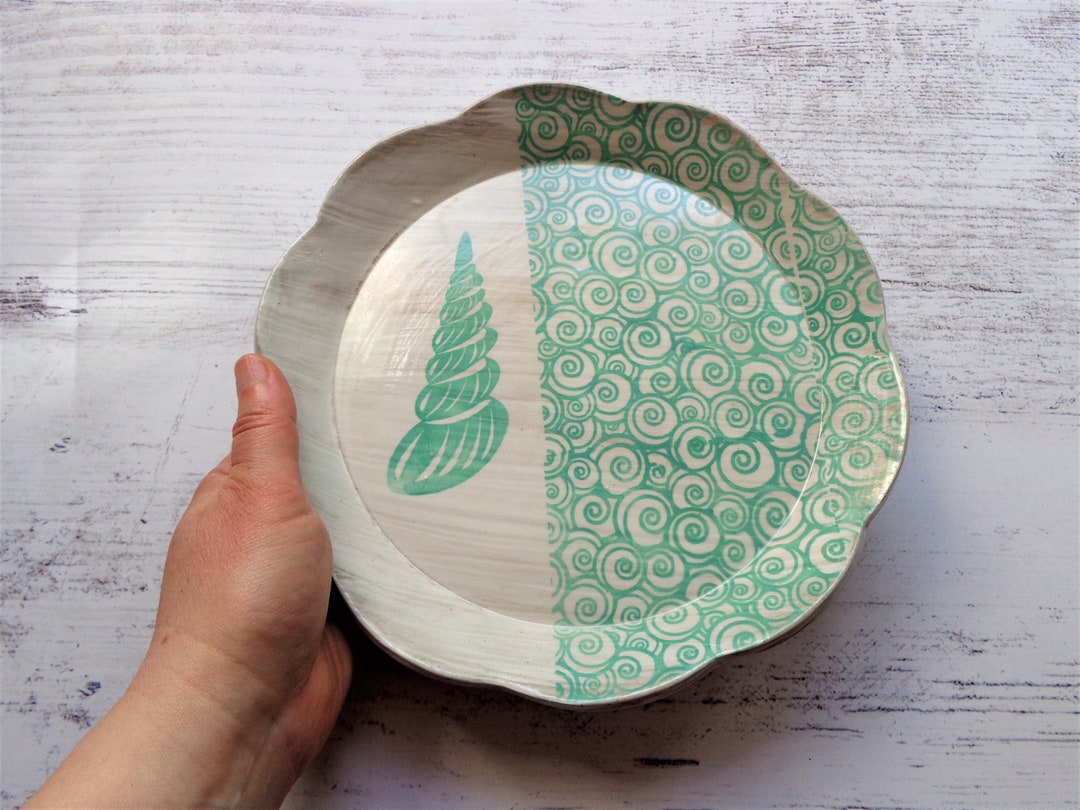 Seashell Ceramic Serving Plate: Coastal Farmhouse Stoneware Platter - Etsy