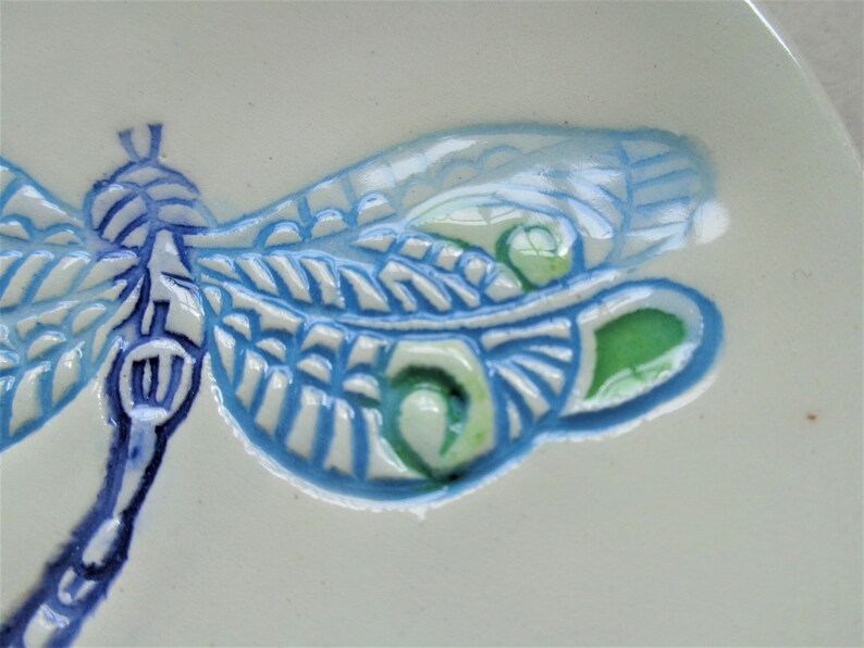 Dragonfly small ceramic dish blue insect whimsy pottery ring | Etsy