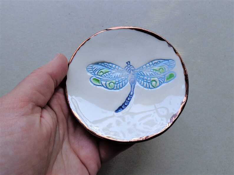 Dragonfly Small Ceramic Dish Blue Insect Whimsy Pottery Ring | Etsy