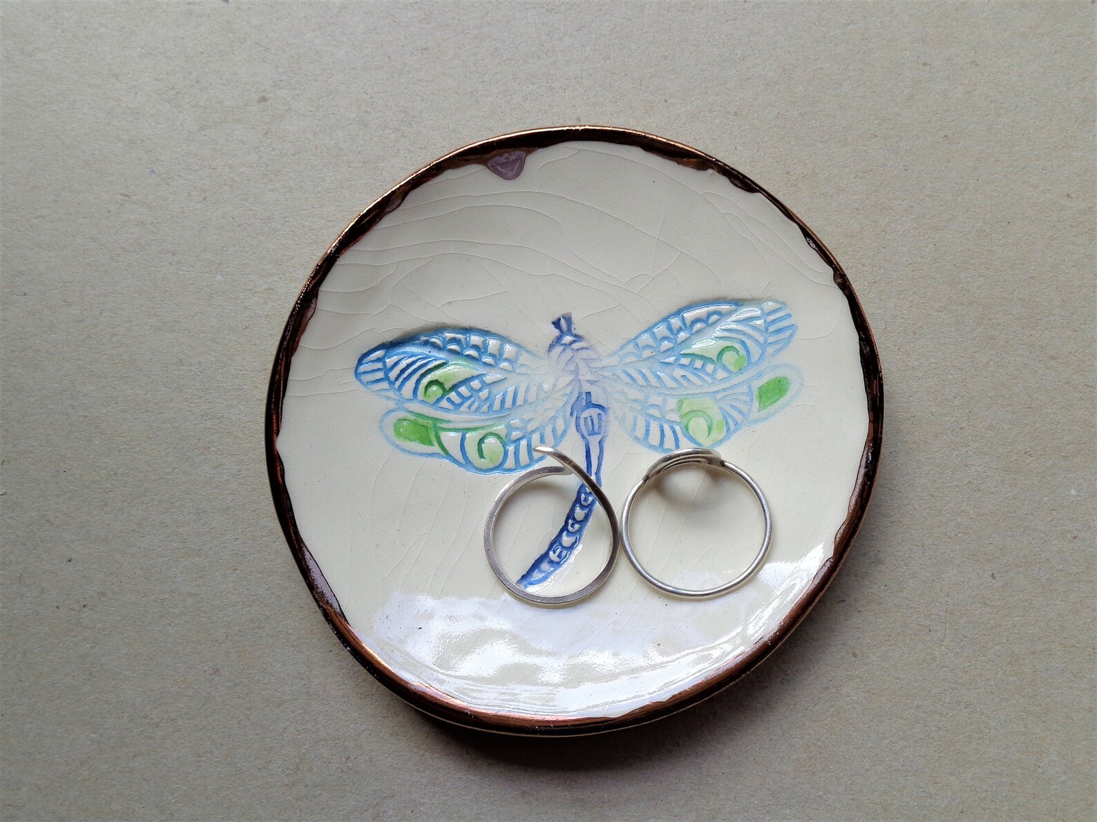 Dragonfly Small Ceramic Dish Blue Insect Whimsy Pottery Ring - Etsy