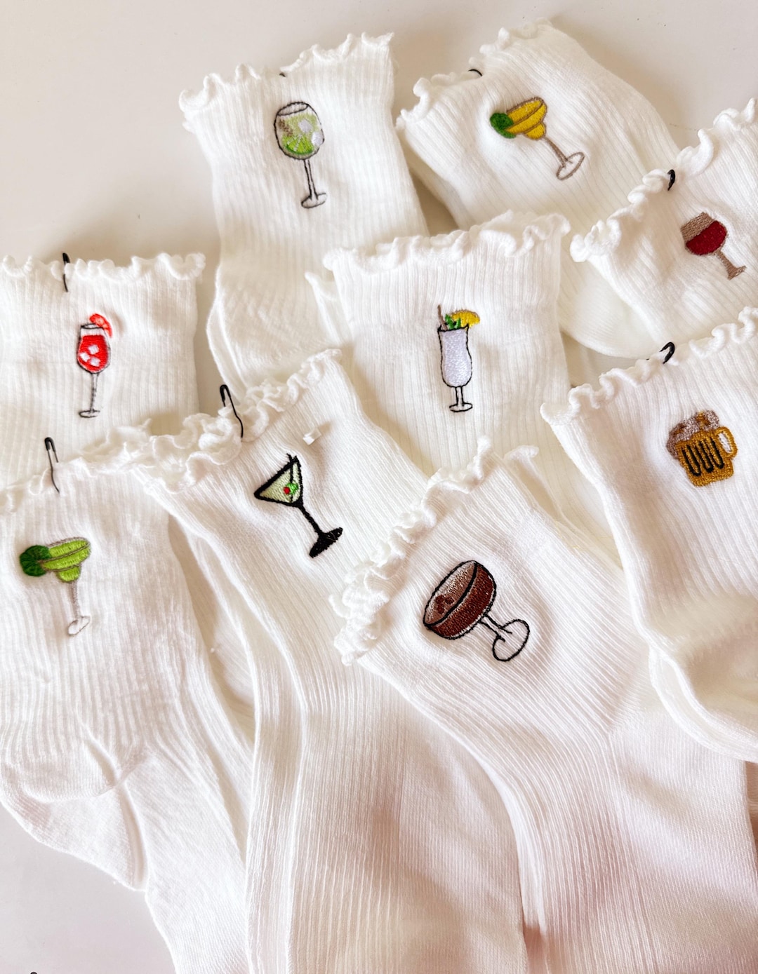 Embroidered Cocktails Ruffle Socks - Etsy