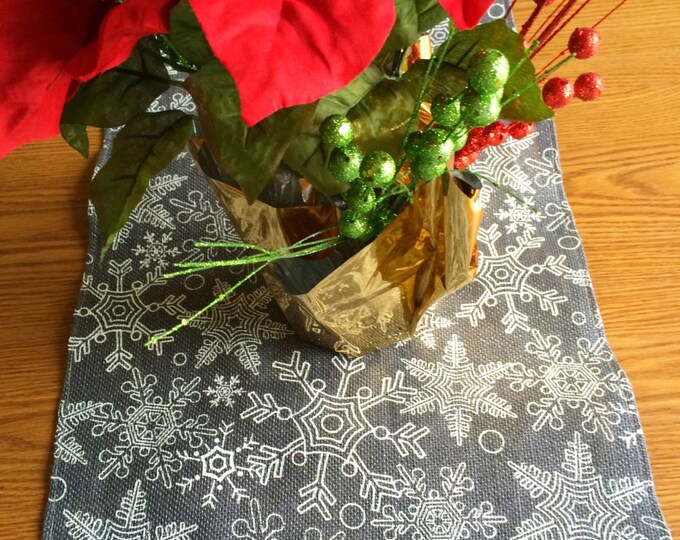 Metallic Silver Snowflake Burlap Table Runner - 40 Inch Burlap Runner ...