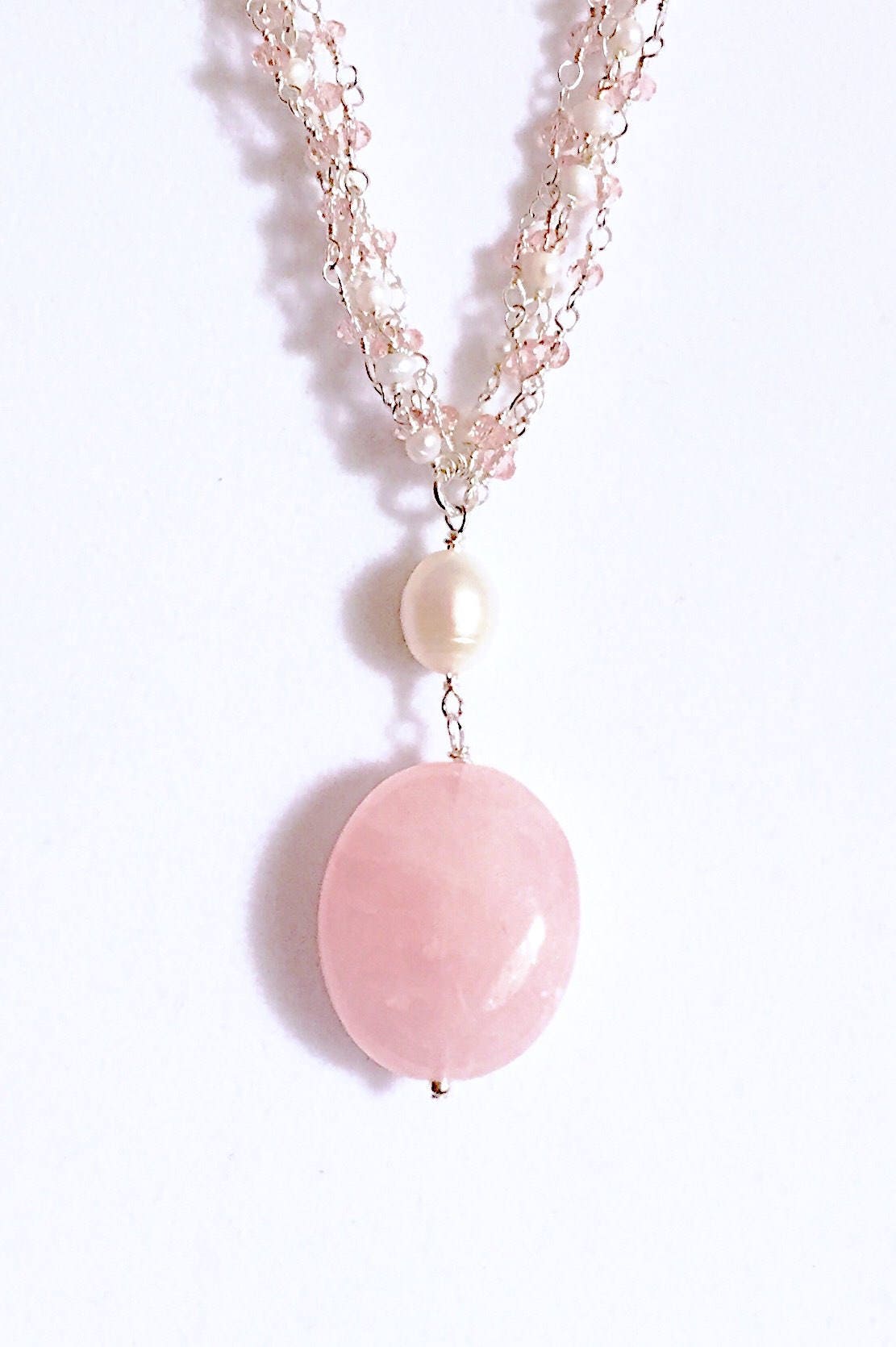 Collar colgante de cuarzo rosa - Etsy España