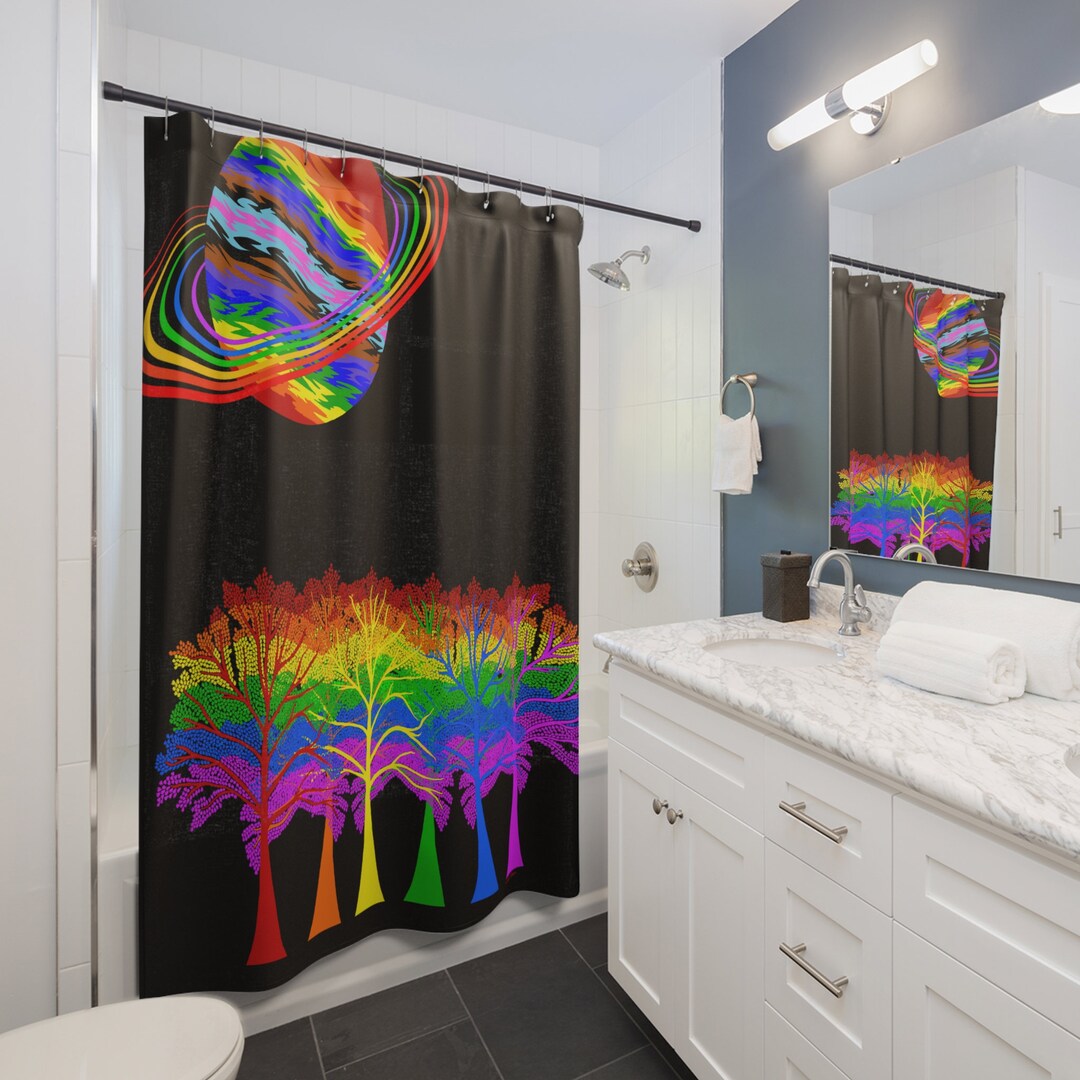 Saturn With Double Rainbow Trees, Shower Curtains - Etsy