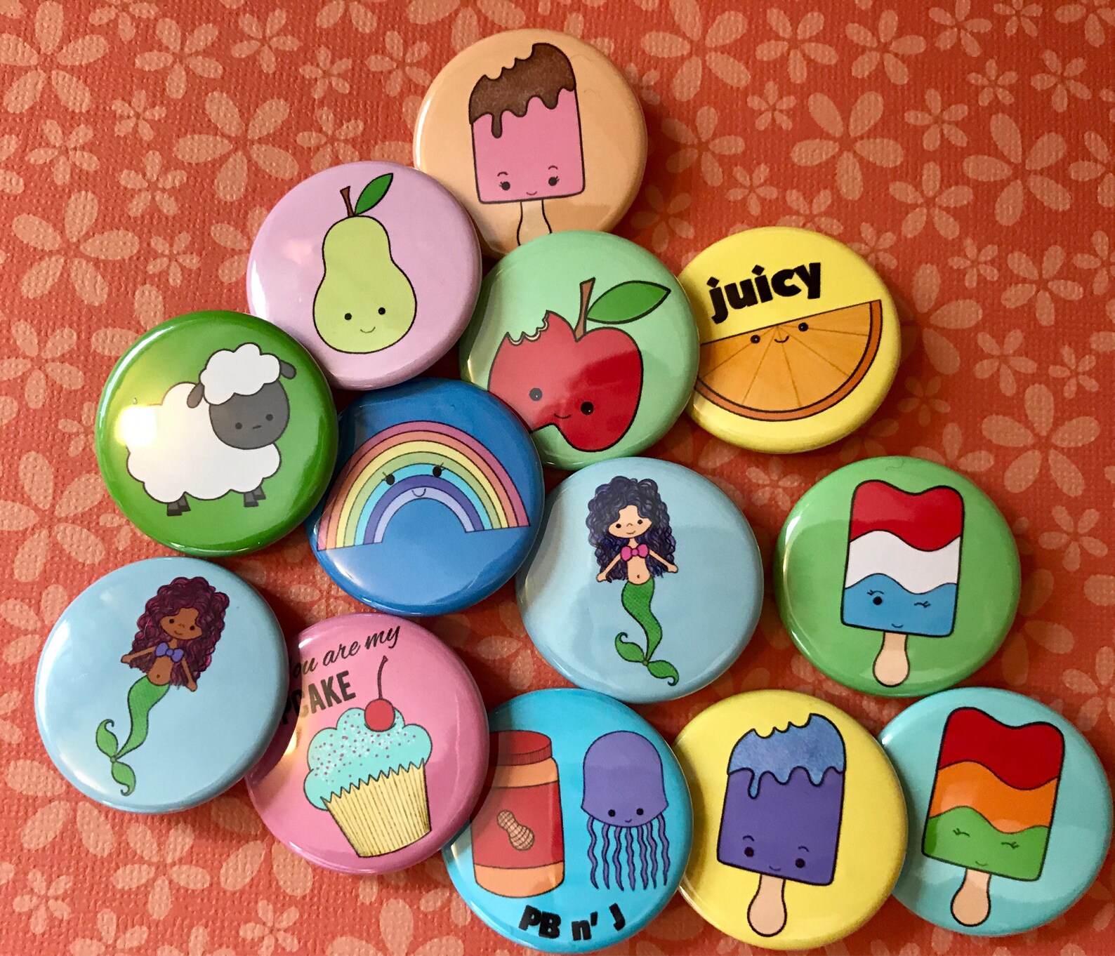 Cute Button Pins Set of 12 - Etsy