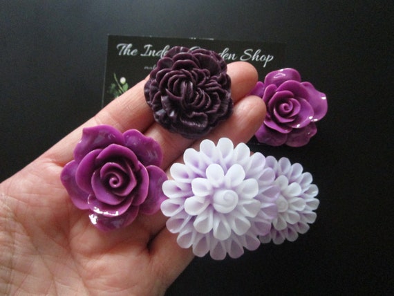Flower Magnets 6 Large Flower Magnets Plum and Lilac Fridge | Etsy