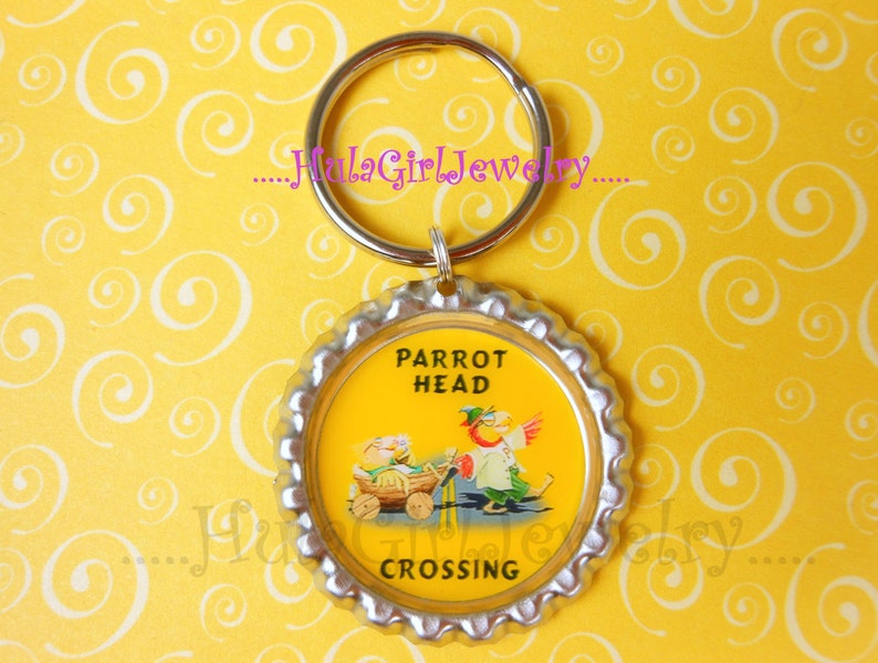 Jimmy Buffett Inspired Key Chain, Parrothead, Parrot Head Crossing, Fun ...