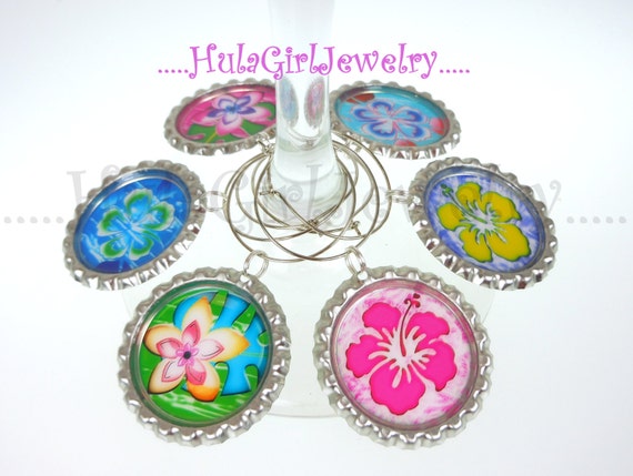 Hawaiian Tropical Flowers Wine Charms Summer Surf Beach | Etsy