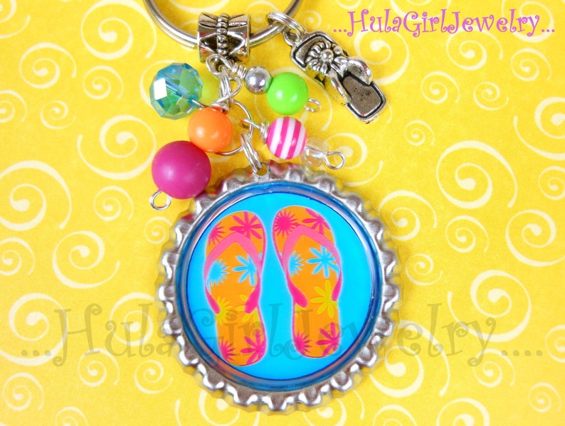 Personalized FLIP FLOP Key Chain, Summer Fun, You Choose Design, Bottle ...