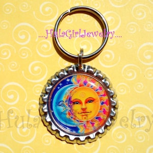 Sun and Moon Celestial Key Chain, Paradise, Fun, Summer Bottle Cap ...