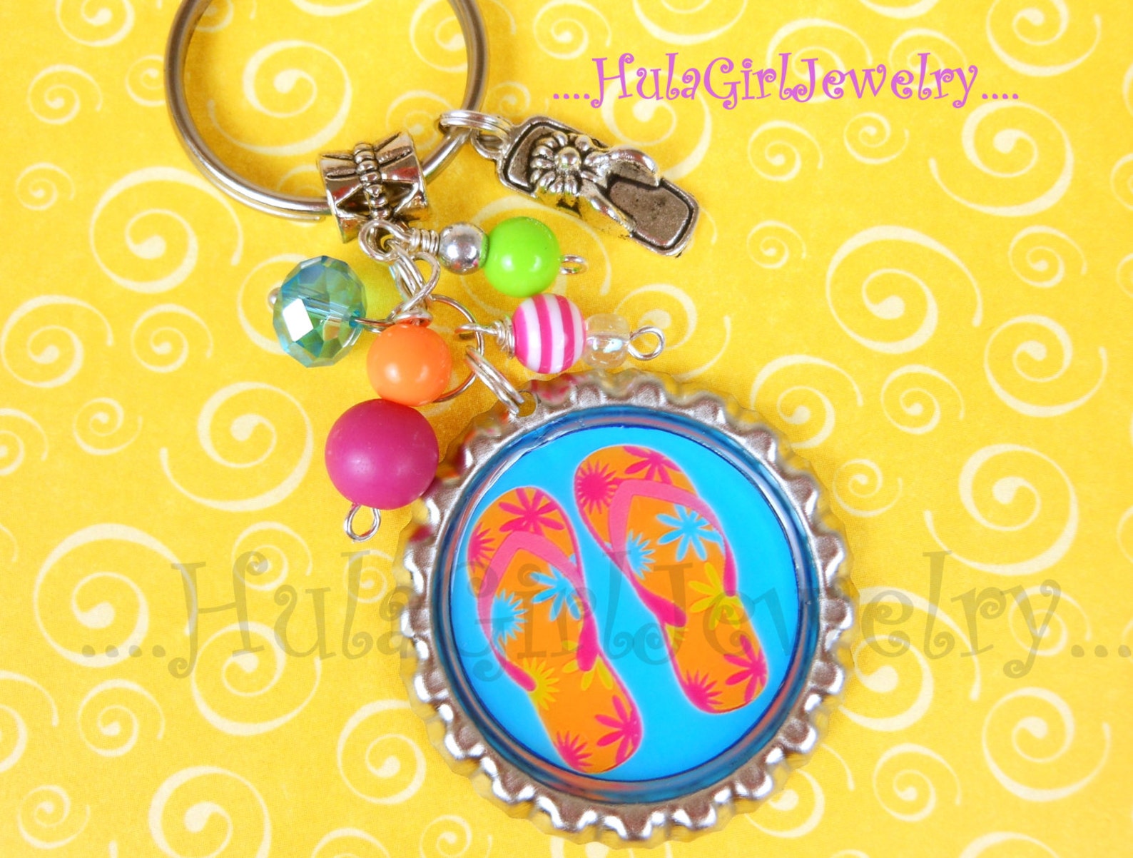 Personalized FLIP FLOP Key Chain, Summer Fun, You Choose Design, Bottle ...