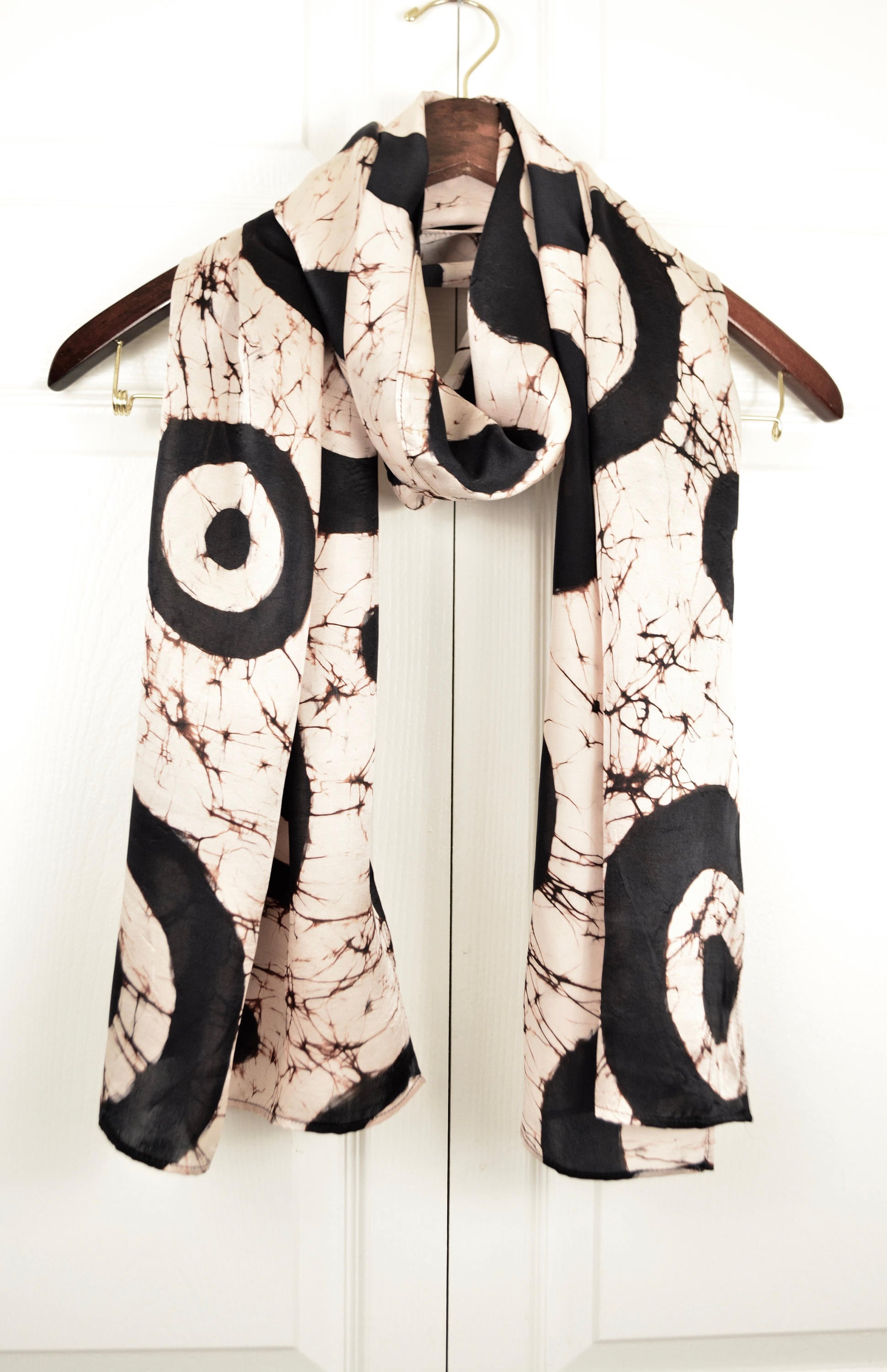 Silk Batik Scarf, Hand Made Silk Scarf, Black & White Silk Scarf, Gift ...