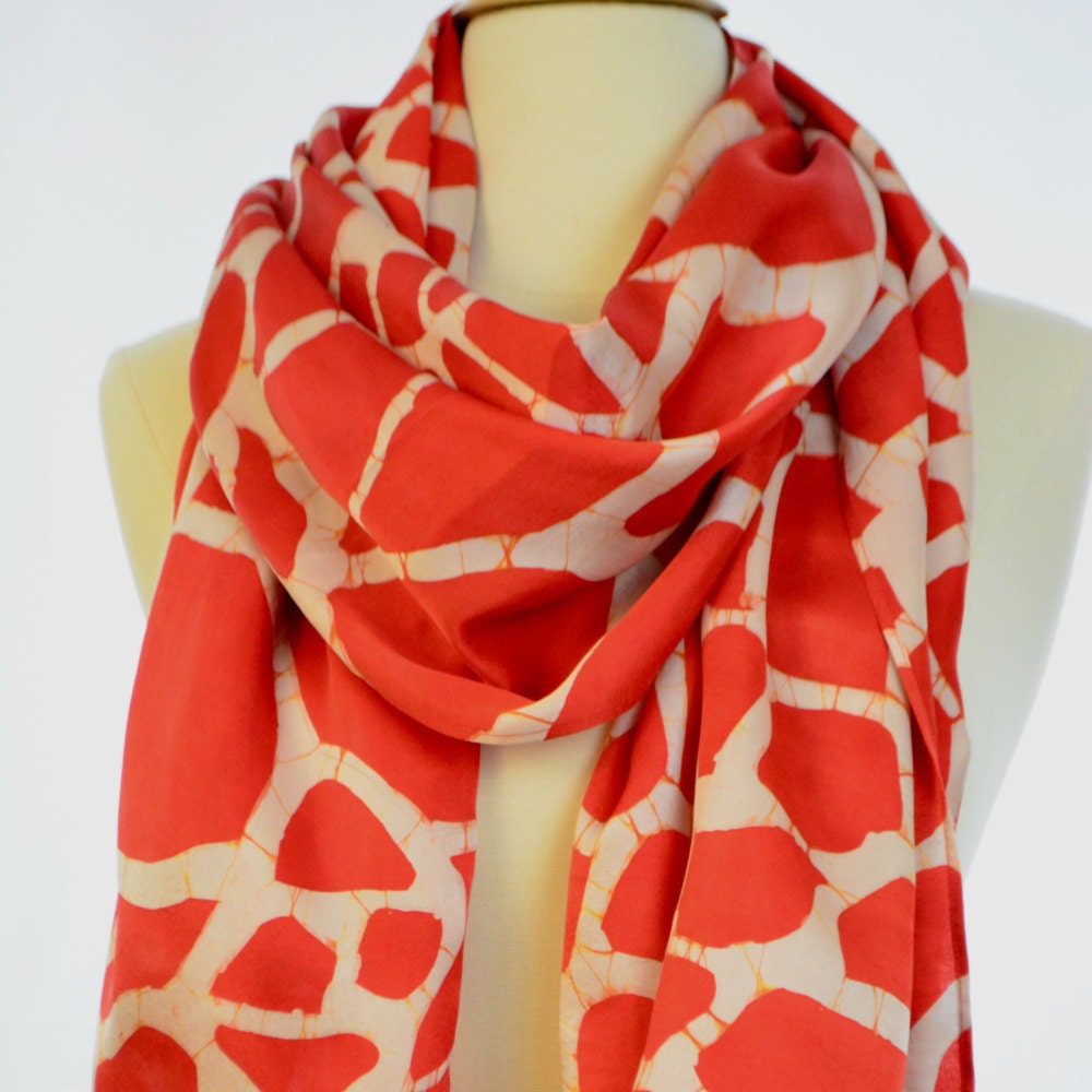 Animal Print Silk Scarf, Hand Painted Silk Scarves, Gift for Her, Red ...