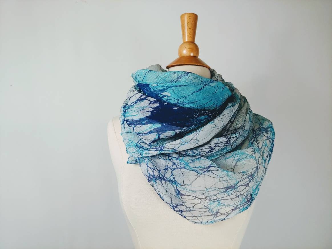 Blue Sheer Silk Batik Scarf Blue White Shaded Wrap Silk - Etsy