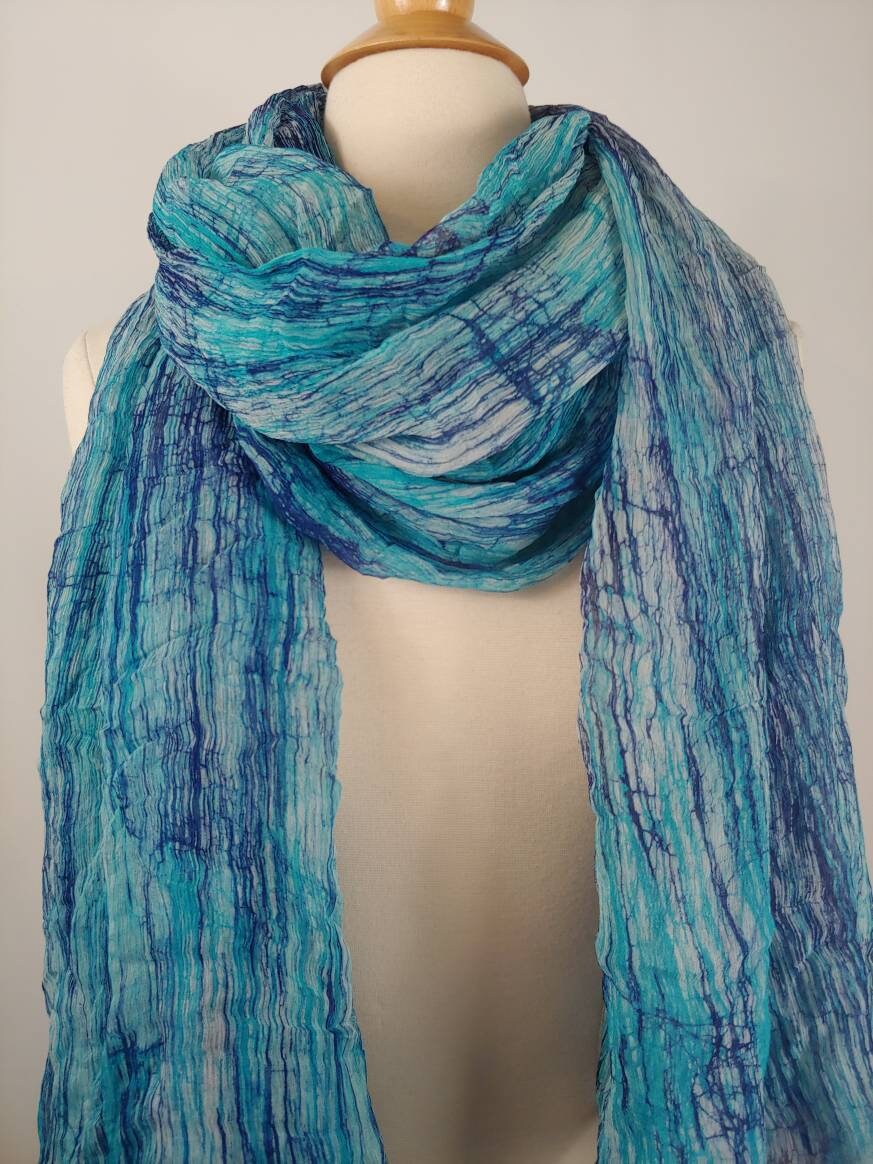 Sheer Silk Batik Shawl Ocean Blue N White Shaded Wrap - Etsy