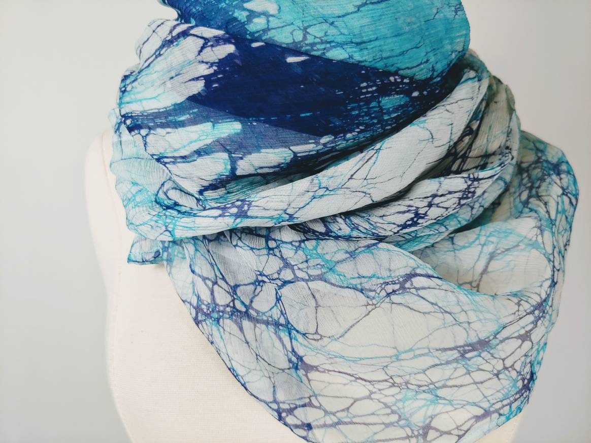 Blue Sheer Silk Batik Scarf Blue White Shaded Wrap Silk - Etsy
