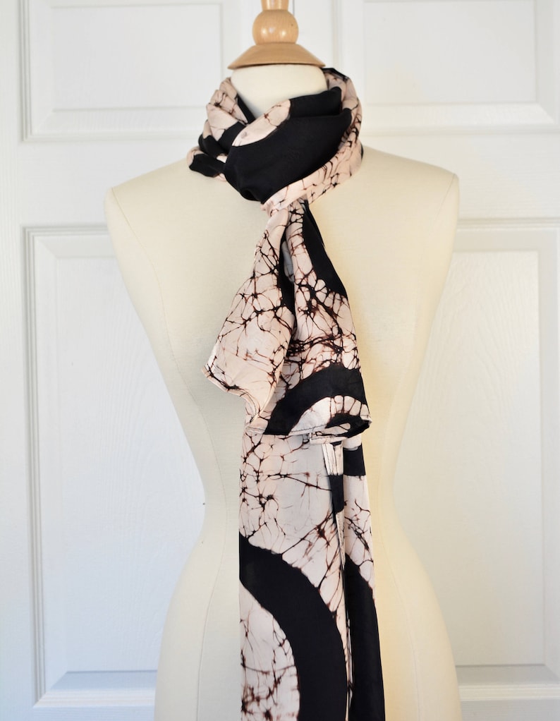 Silk Batik Scarf, Hand Made Silk Scarf, Black & White Silk Scarf, Gift ...