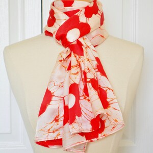 Silk Scarf Red & White, Floral Scarf, Gift for Her, Hand Painted Red ...
