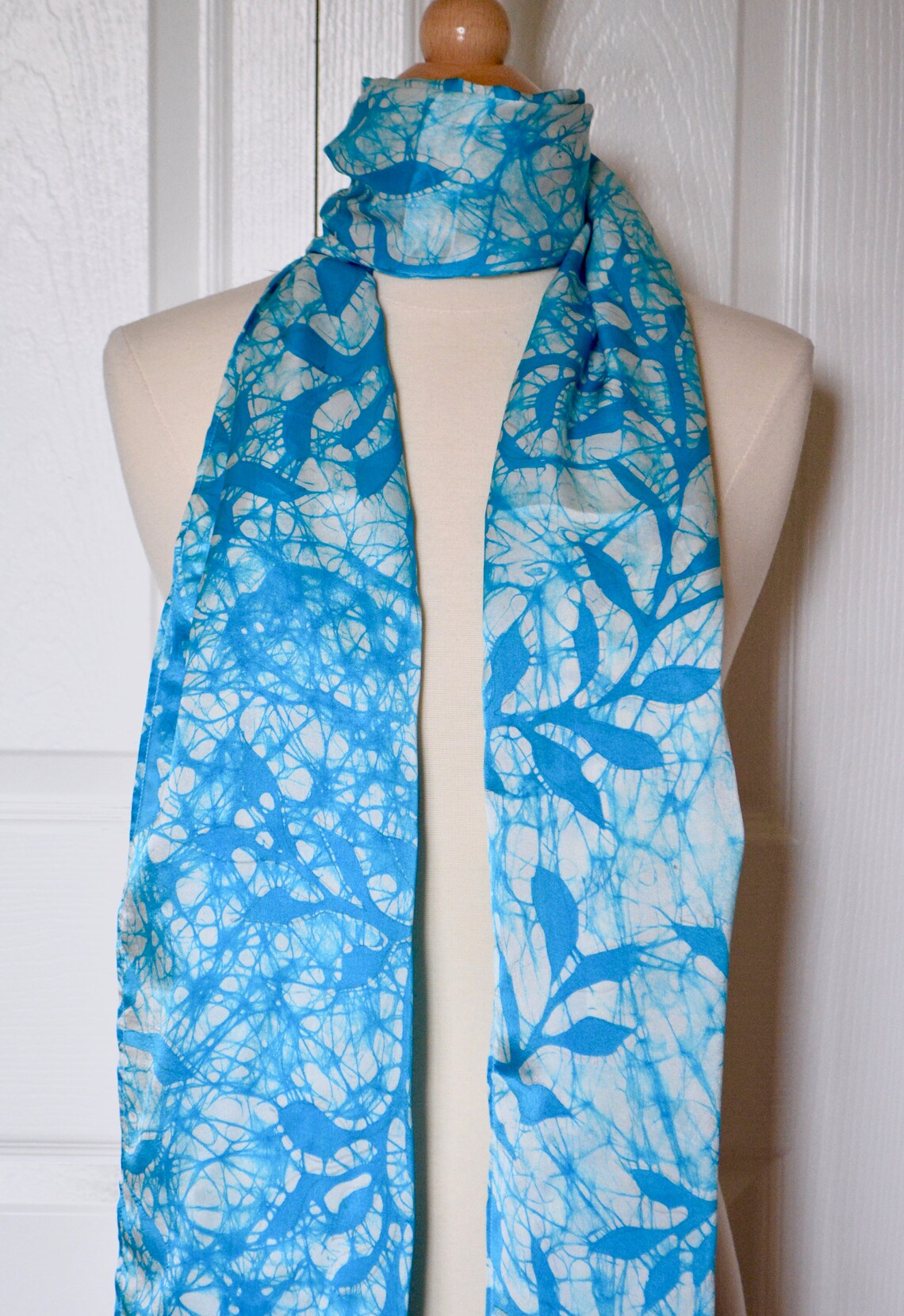 Sky Blue Scarf, Batik Scarf, Silk Scarves, Blue Vines, Hand Painted ...
