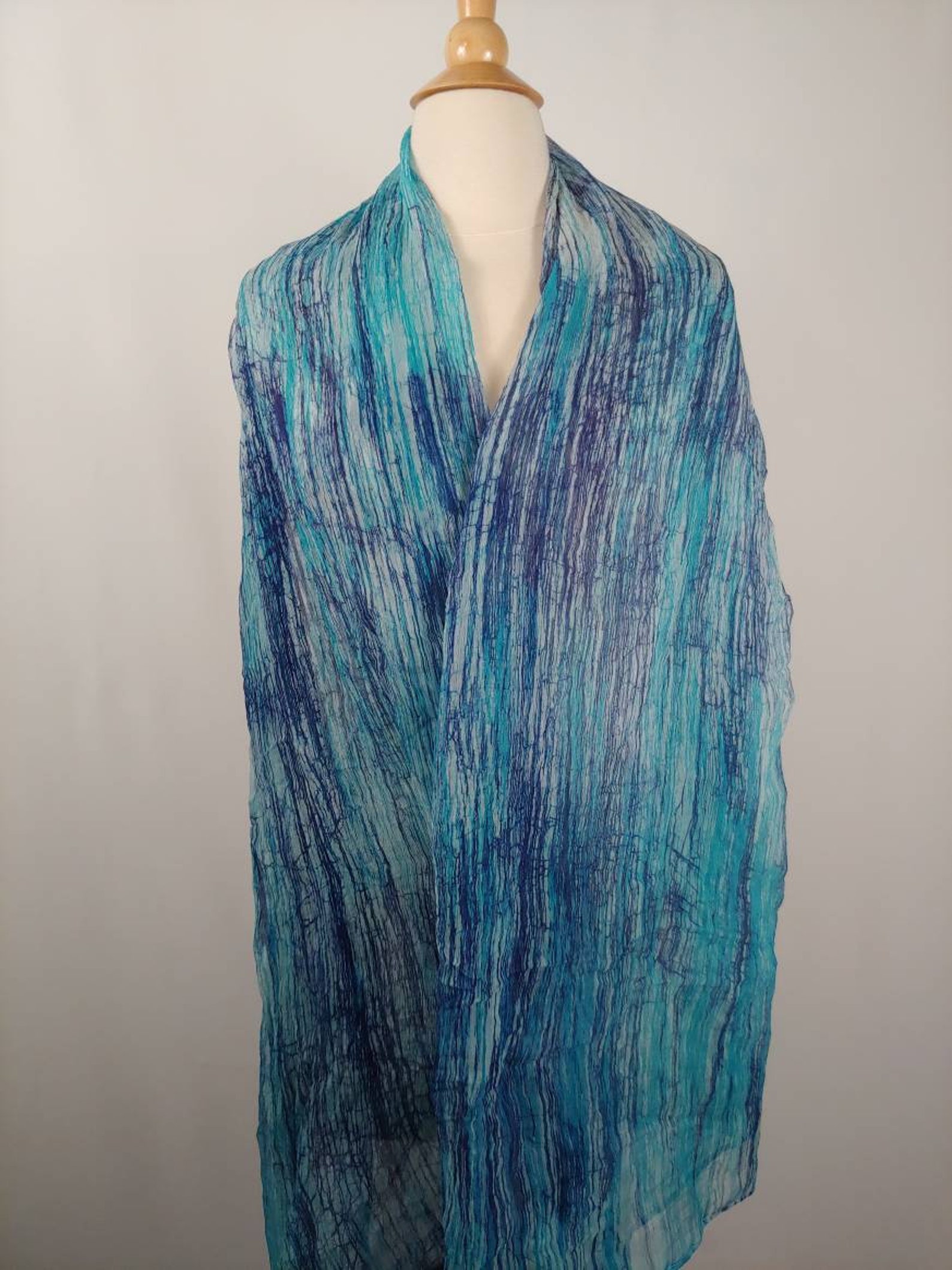 Sheer Silk Batik Shawl Ocean Blue N White Shaded Wrap - Etsy