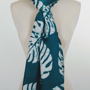 Monstera Leaf Print Scarf, Batik Silk Scarf, St Patty's Gift, Silk ...