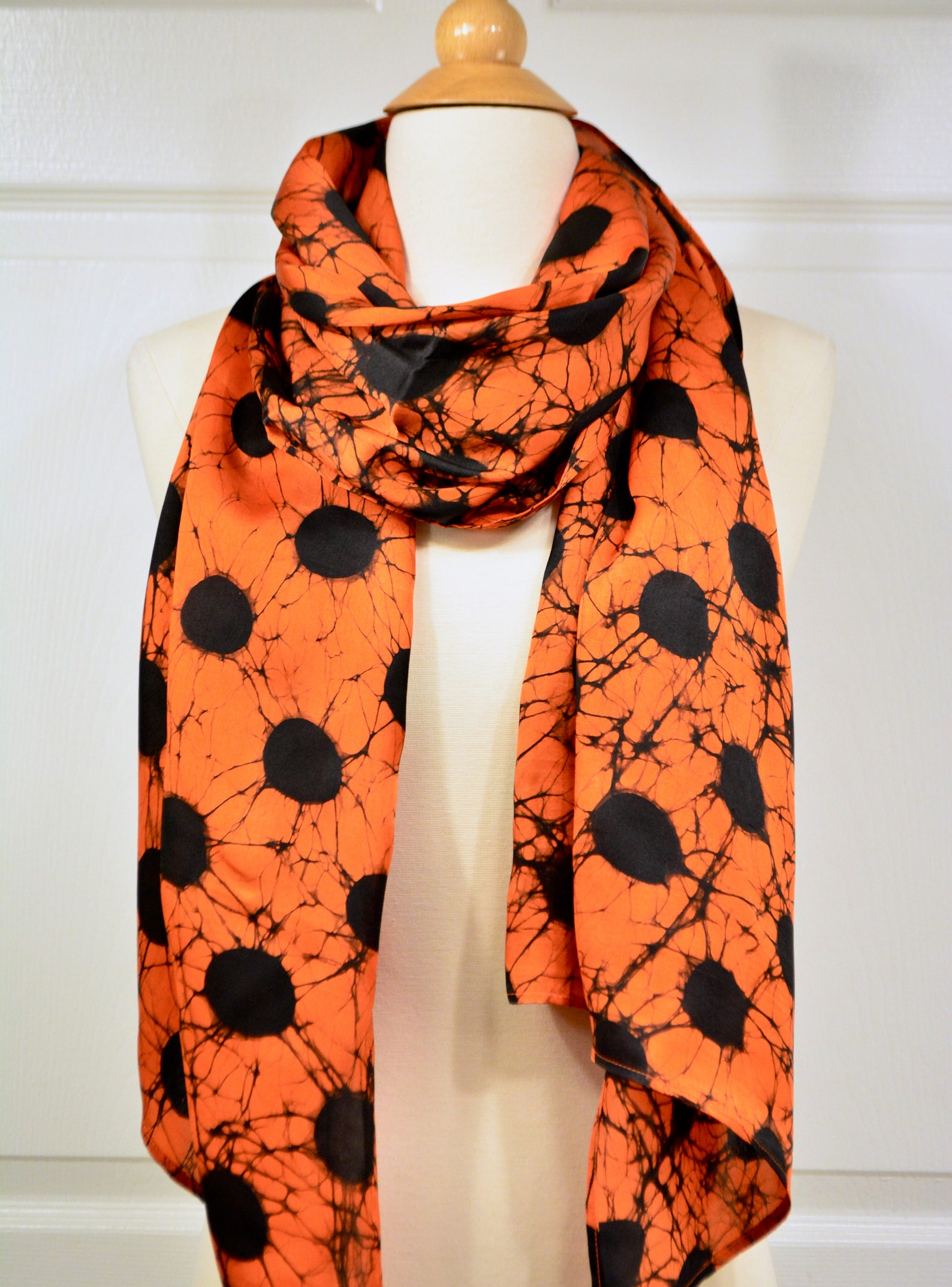 Silk Scarf Hand Dyed, Orange Scarf, Orange Color Poles Dot Scarf, Hand ...