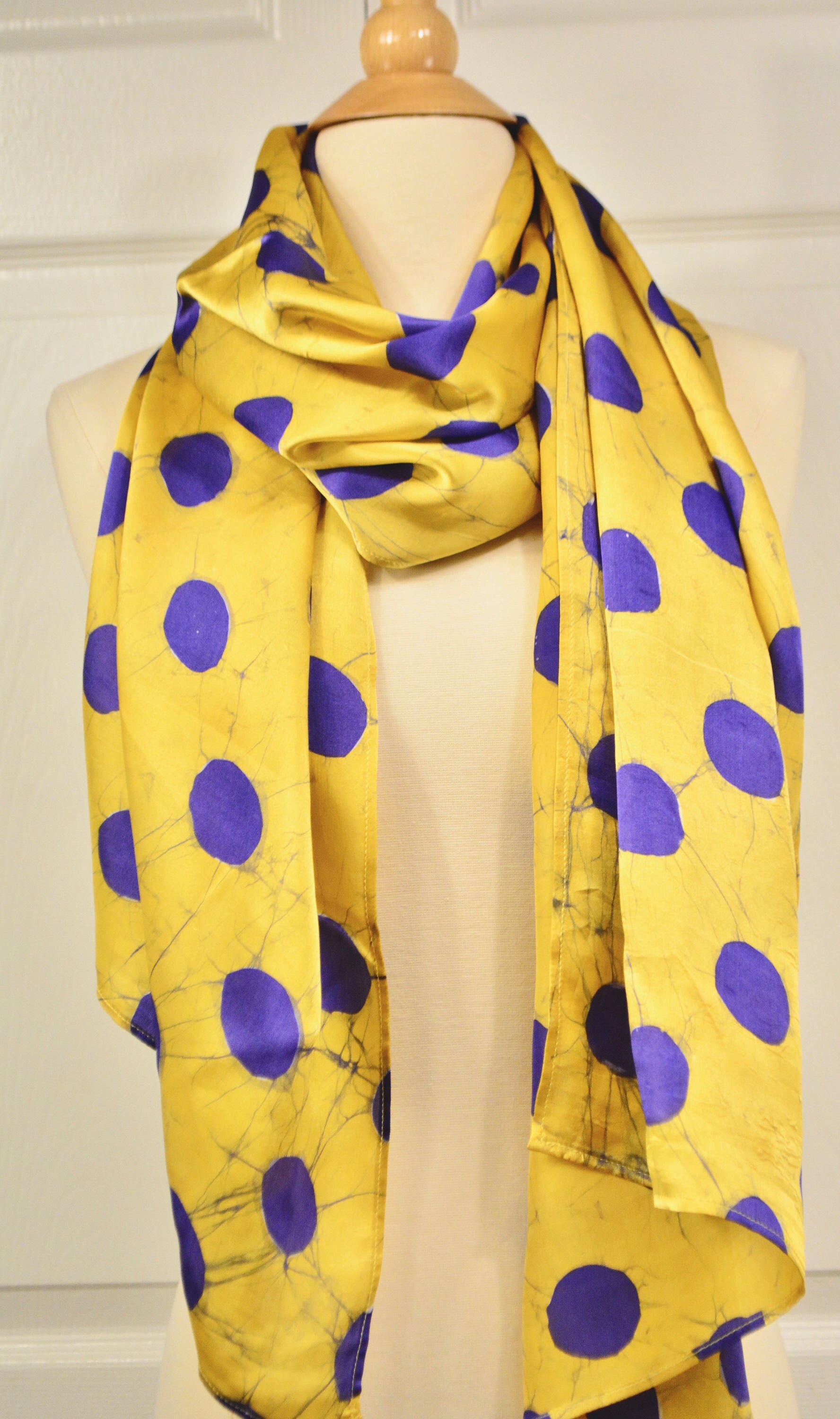 Hand Dyed Silk Scarf Polka Dot Silk Scarf Large Silk Scarves Etsy
