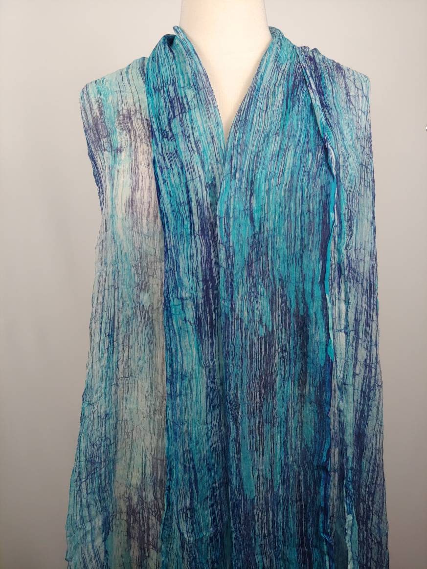 Sheer Silk Batik Shawl Ocean Blue N White Shaded Wrap - Etsy