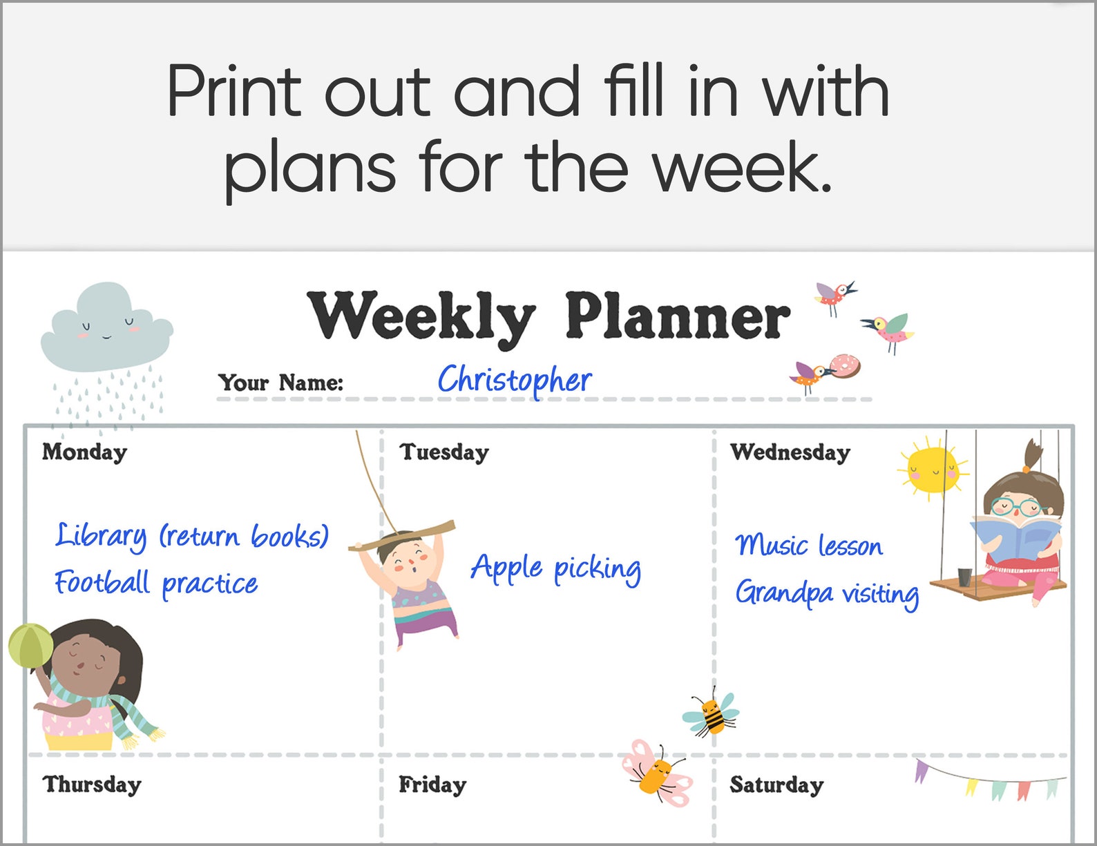 Printable Weekly Schedule Simple Kids School and Activity - Etsy