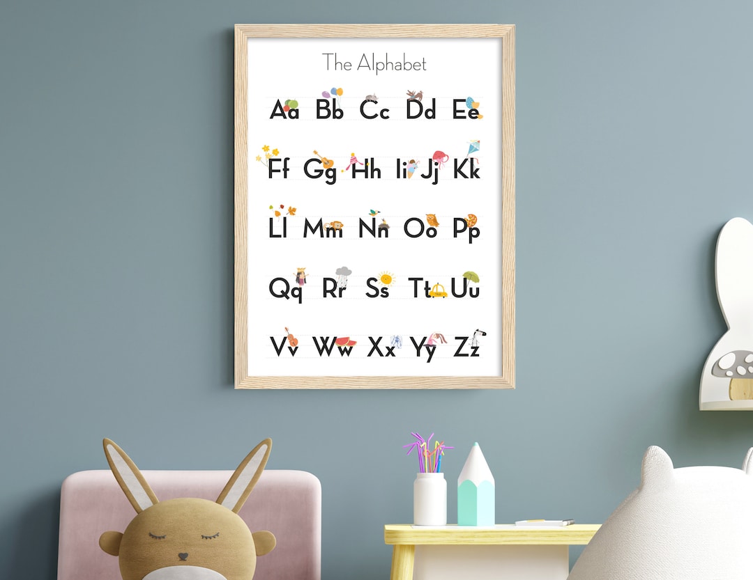 Framed Illustrated Alphabet Chart, Alphabet Poster, Alphabet Learning ...