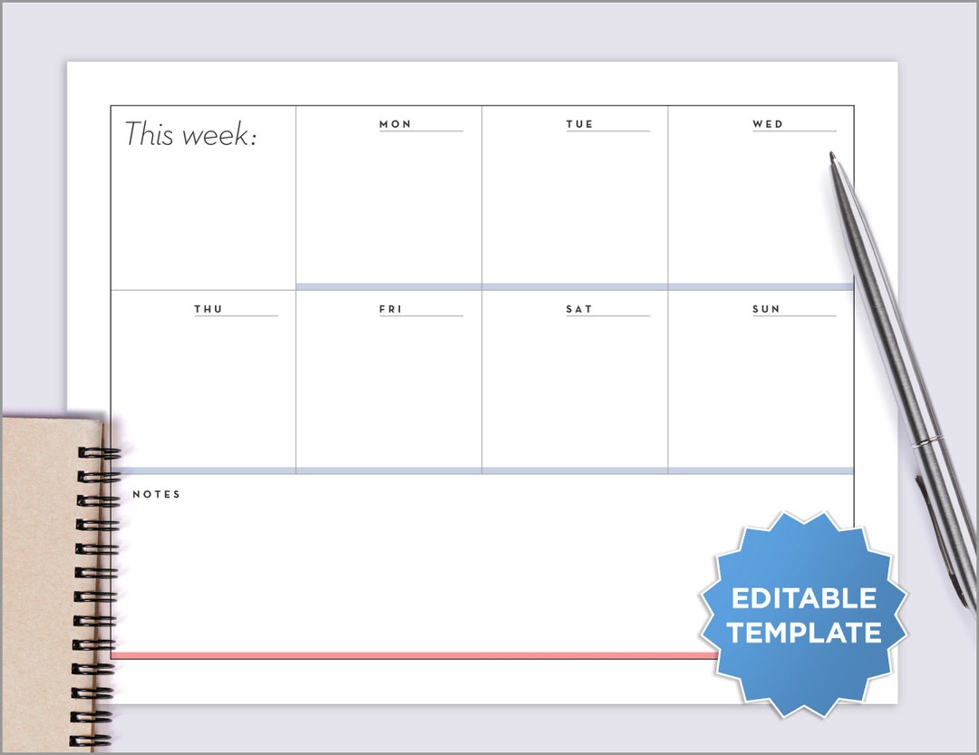 Weekly Planner, Minimalist Weekly Schedule, Week at a Glance, Weekly ...