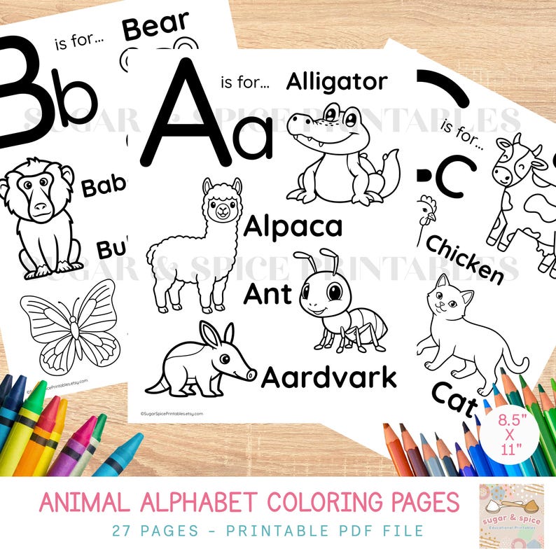 Animal Alphabet Coloring Pages, ABC Coloring Book Printable Letters ...