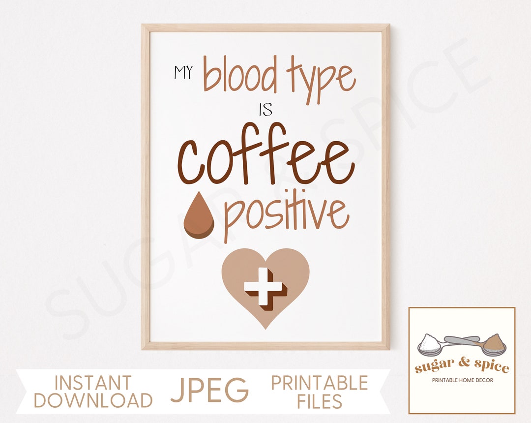 Blood Type Coffee Wall Art, Positive Funny Coffee Sign Medical Wall Art ...