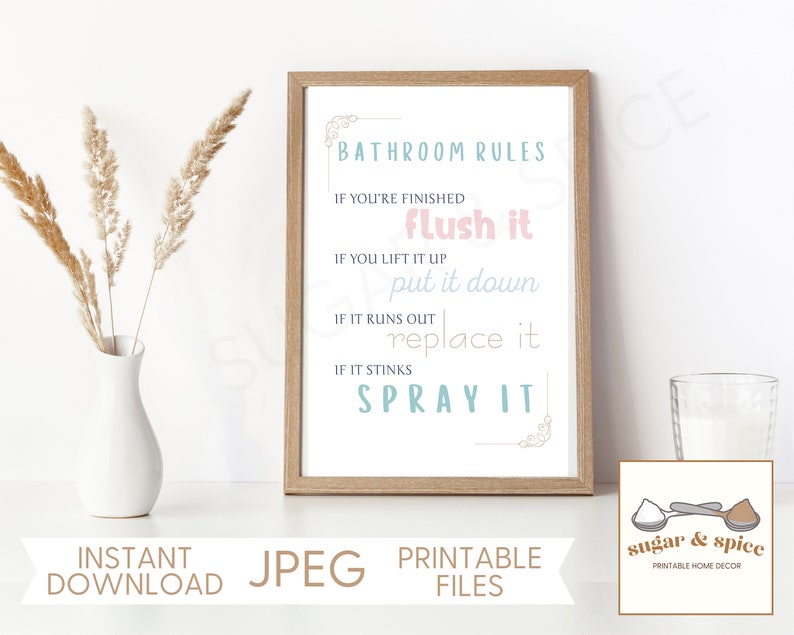 Bathroom Rules Sign, Funny Bathroom Decor Printable Wall Art, Boys ...